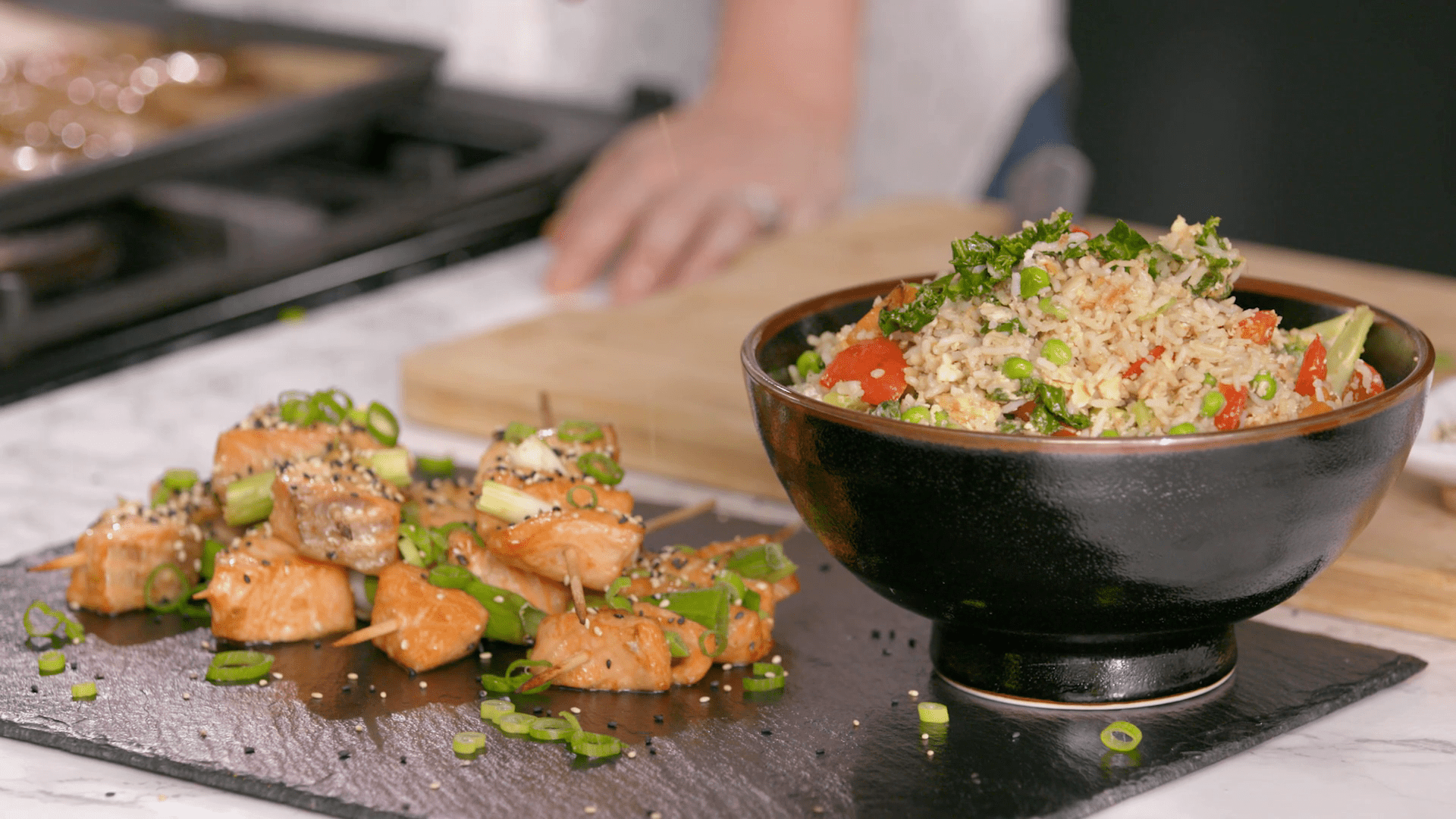 Teriyaki Salmon Skewers & Special Fried Rice | Tastemade