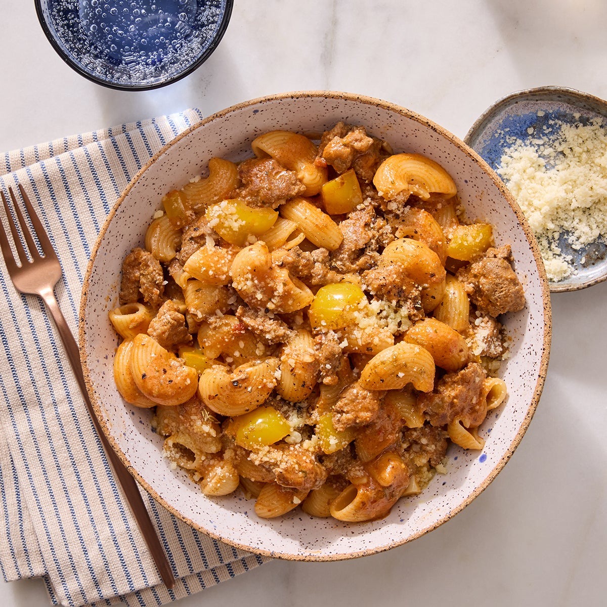 Romesco Pork Pasta with Bell Pepper & Parmesan | Tastemade