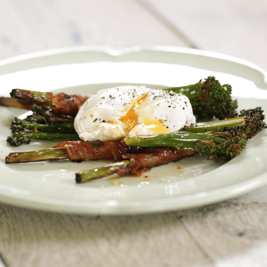 Pancetta-Wrapped Broccoli and Poached Eggs | Tastemade