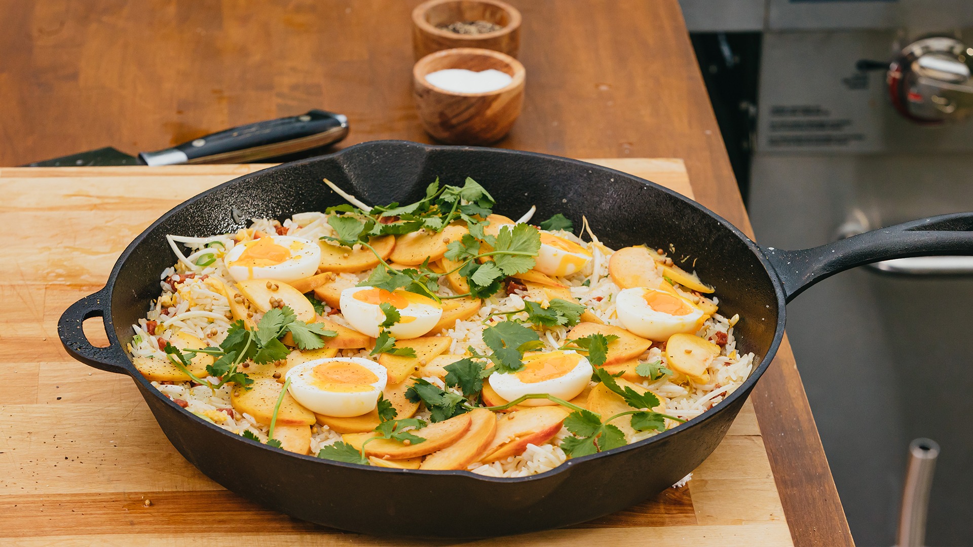 Chorizo Fried Rice with Pickled Peaches & 6 Minute Eggs | Tastemade