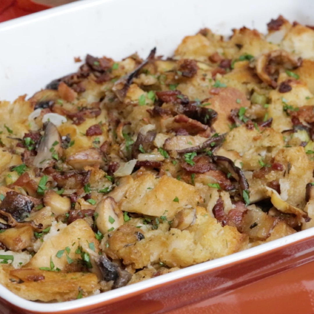Mixed Mushrooms Stuffing with Crispy Bacon | Tastemade
