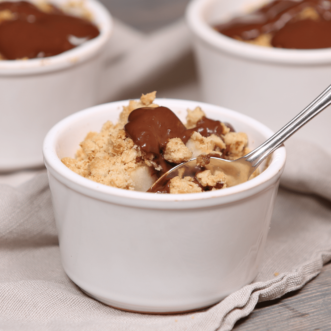 Pear Crumble With Chocolate Custard | Tastemade