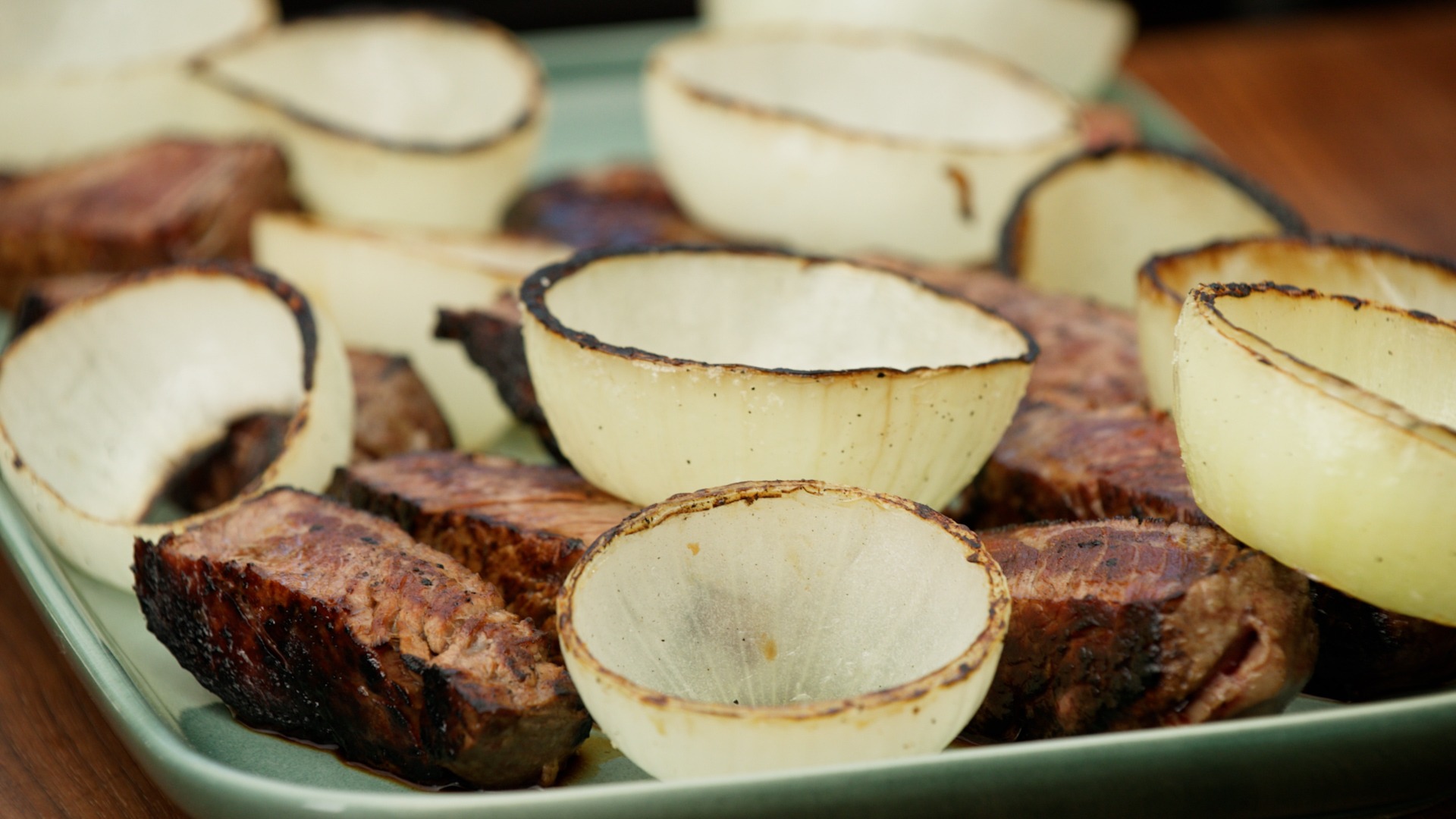 Wasabi-Soy Marinated Filet of Beef with Onion Volcano | Tastemade