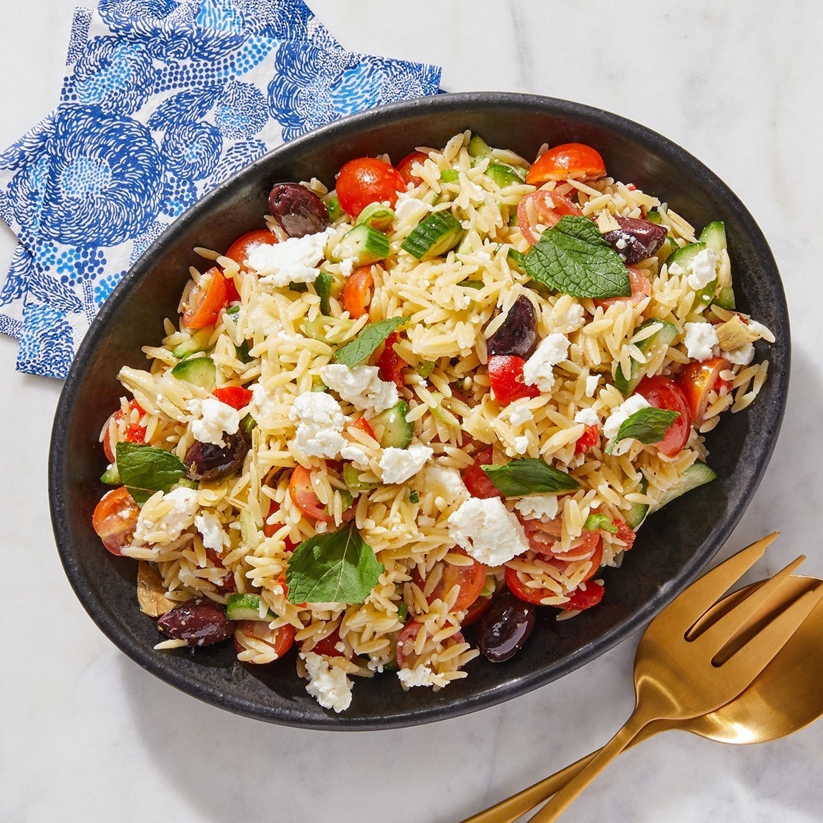 Greek Feta & Orzo Salad with Cucumber, Tomatoes & Mint | Tastemade