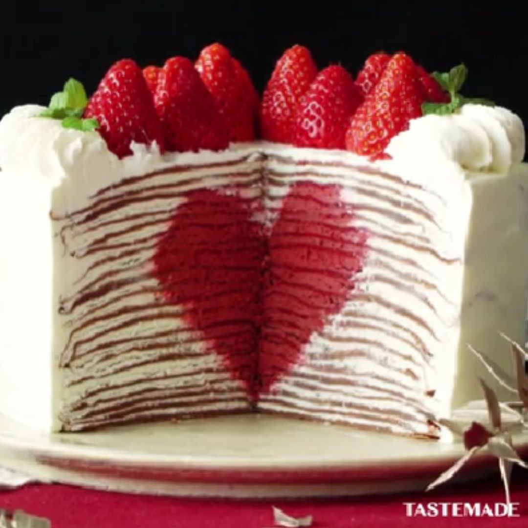 Hidden Heart Crêpe Cake | Tastemade