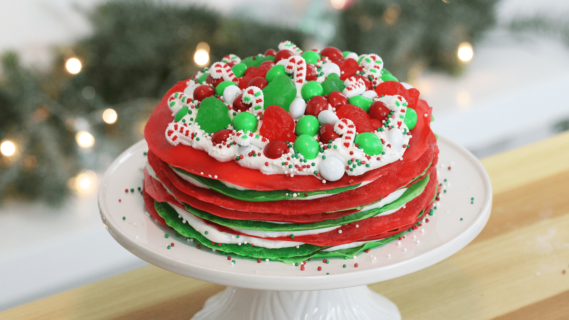 Red and Green Crepe Cake | Tastemade