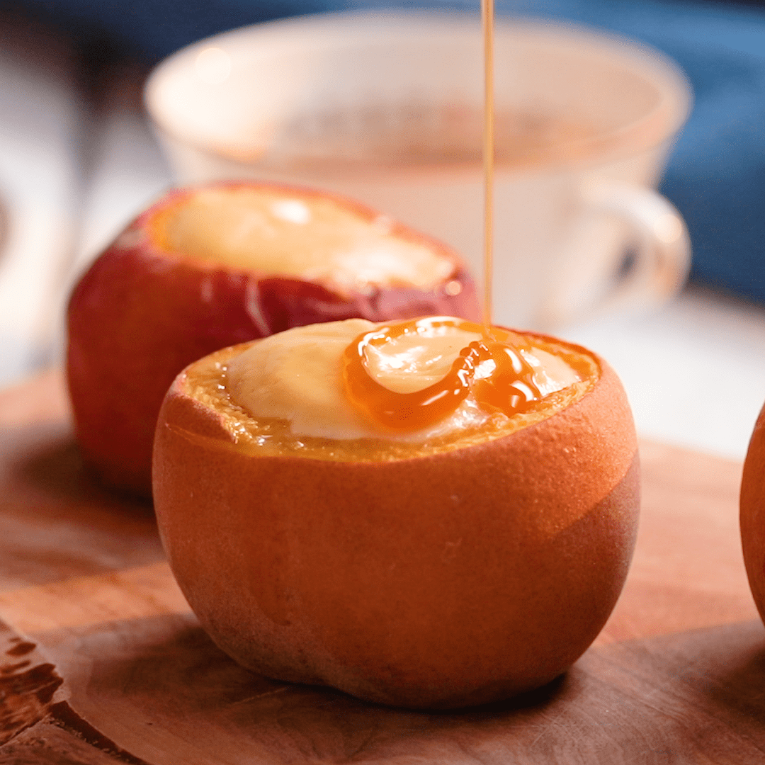 Caramel Cheesecake Stuffed Baked Peaches Tastemade