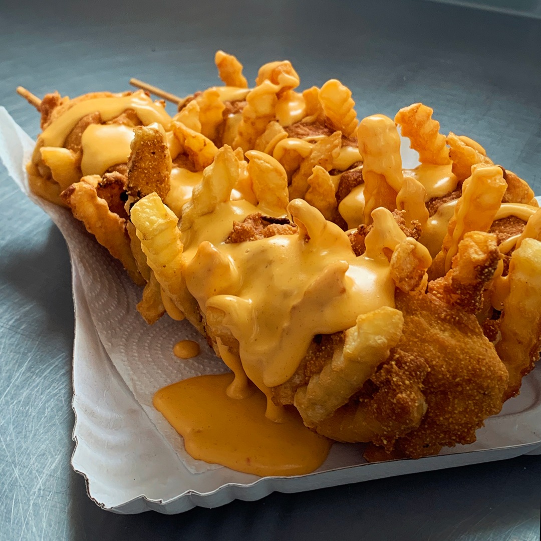 Wavy French Fry and Bacon Corn Dog | Tastemade