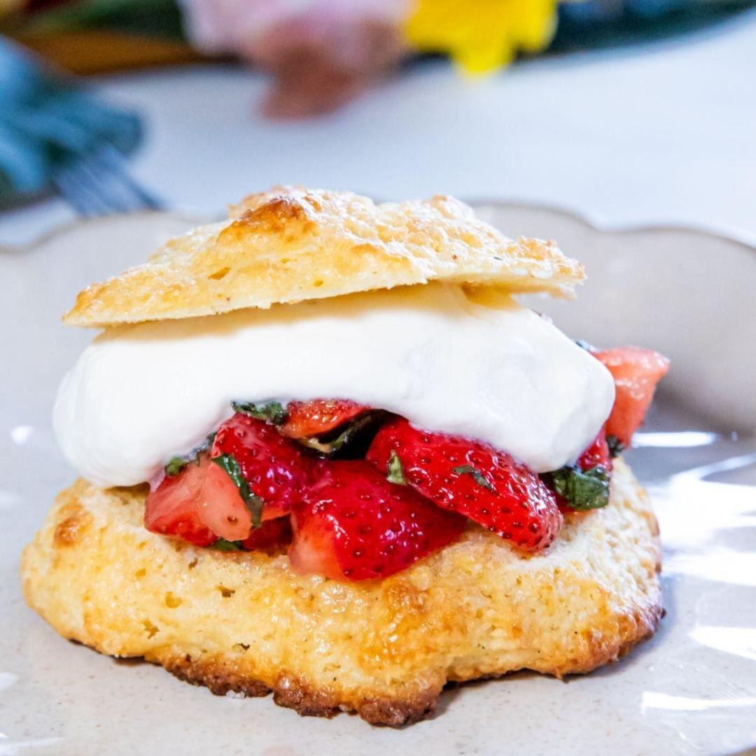 Cornmeal Shortcakes with Honey and Herb Strawberries | Tastemade