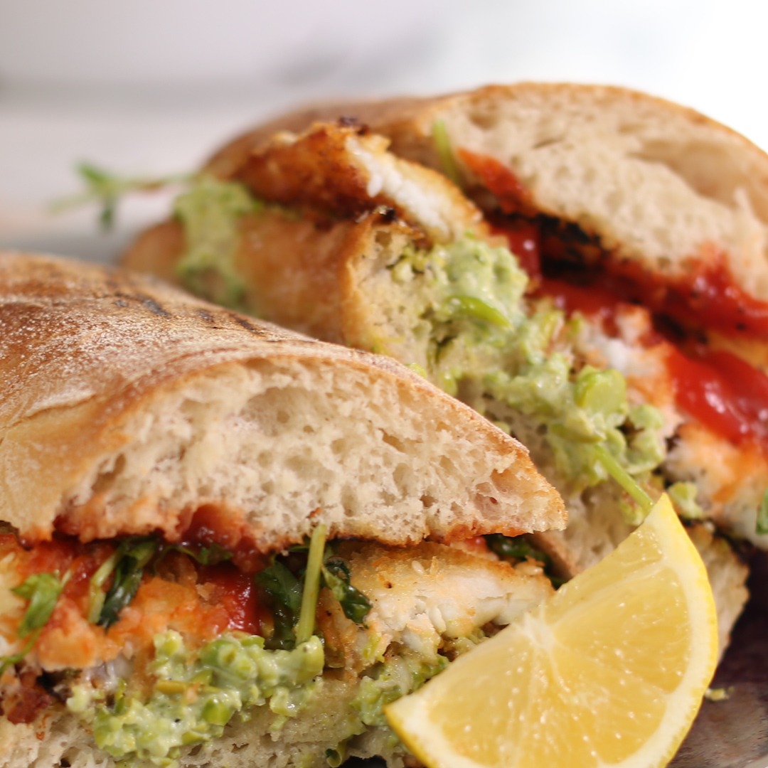 Fish Schnitzel Sandwich with Quick Pea Aioli | Tastemade