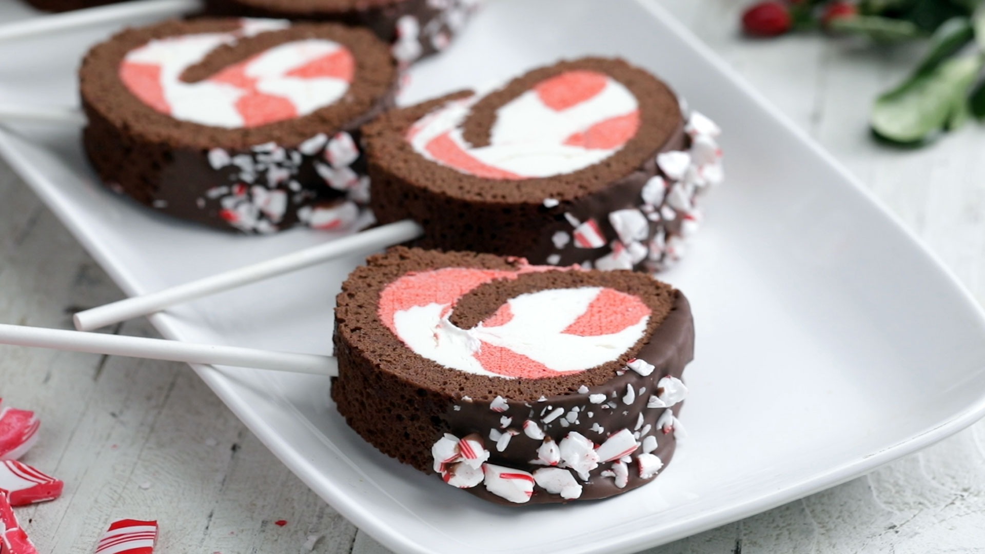 Peppermint Roll Cake Pops | Tastemade