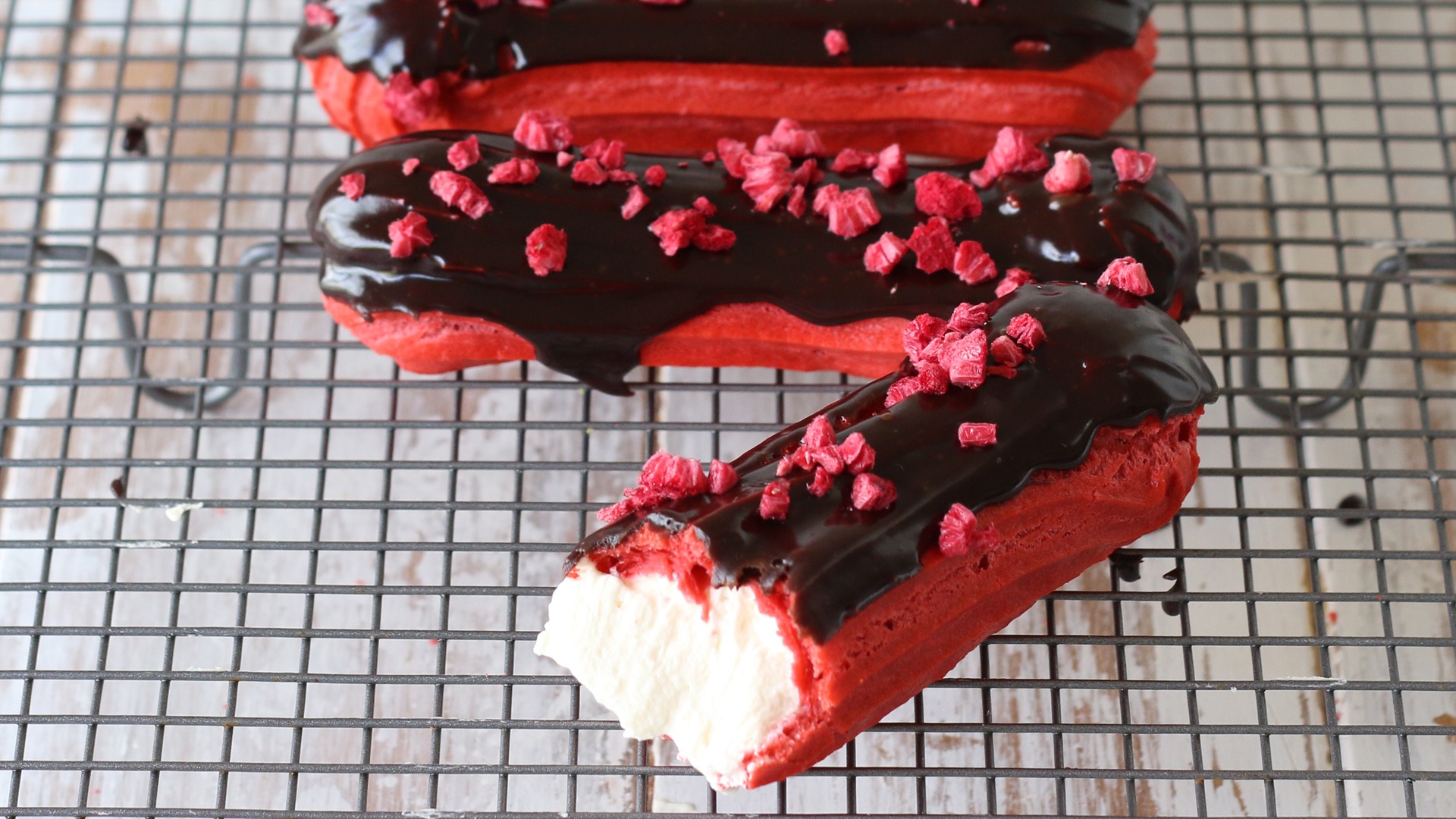 Red Velvet Chocolate Raspberry Eclairs | Tastemade