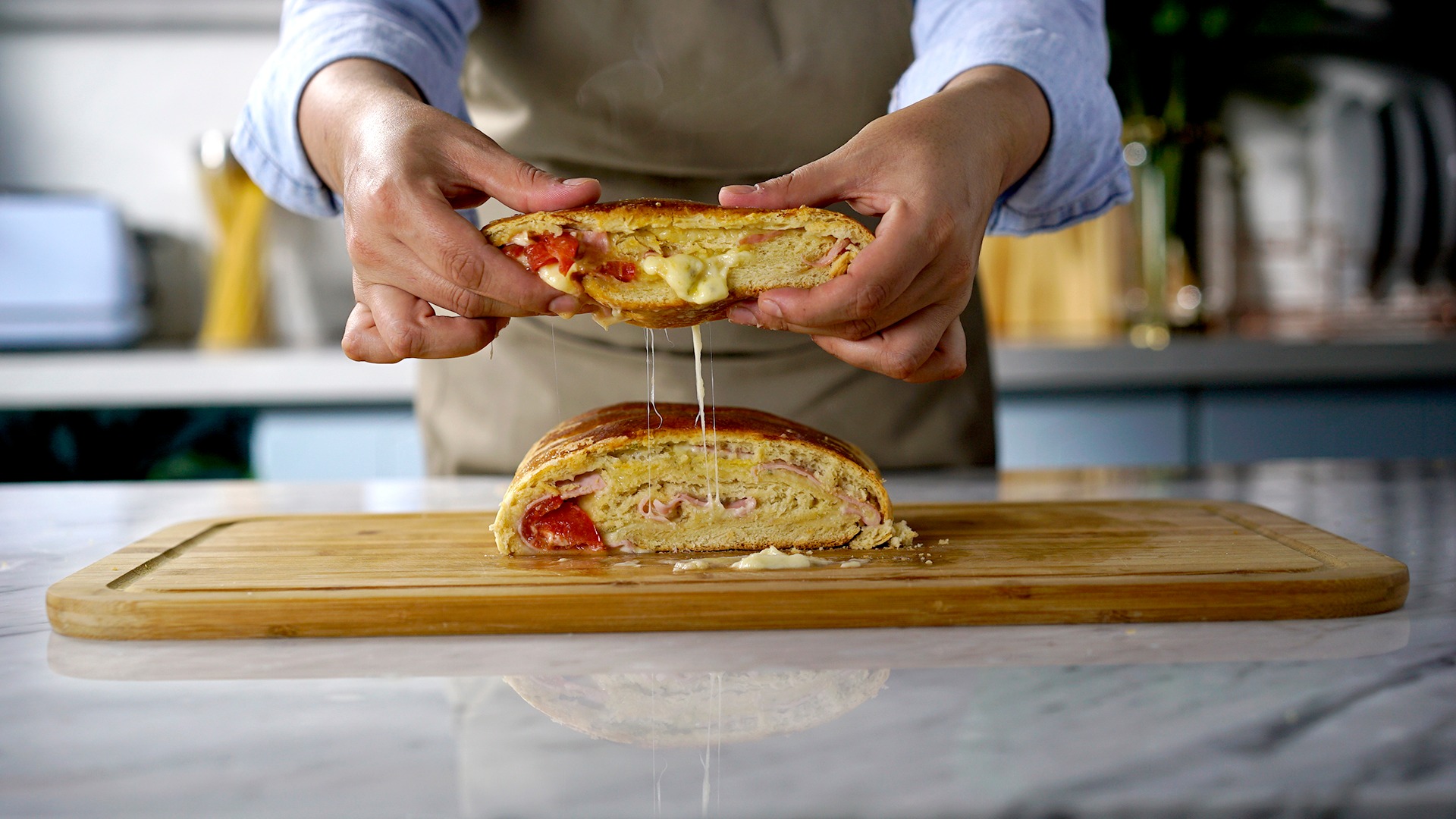 Giant Stuffed Ham & Mozzarella Loaf | Tastemade